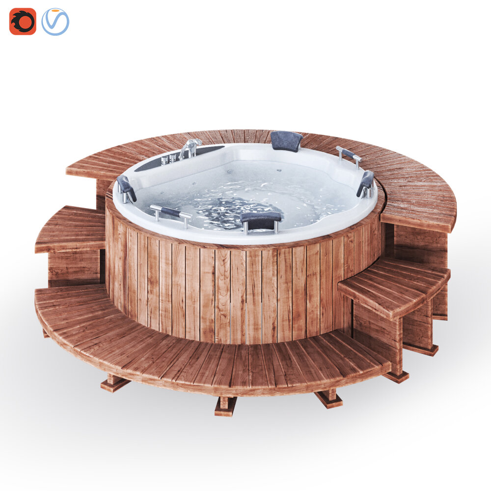 Round Wooden Hot Tub with Built-in Steps and Seating Modelo 3D - Baixar ...