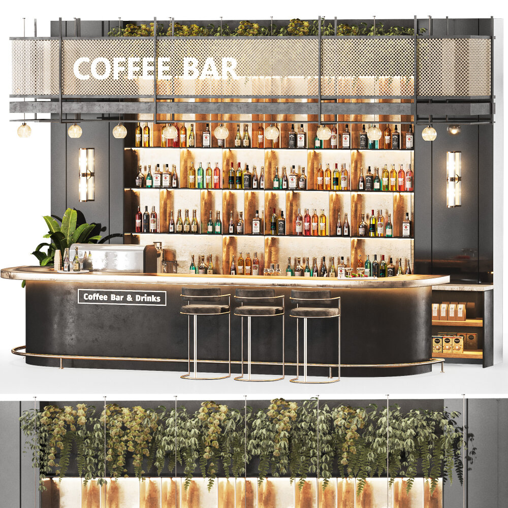 Bar Counter with Wooden Accents and Shelving 3D model - Download ...