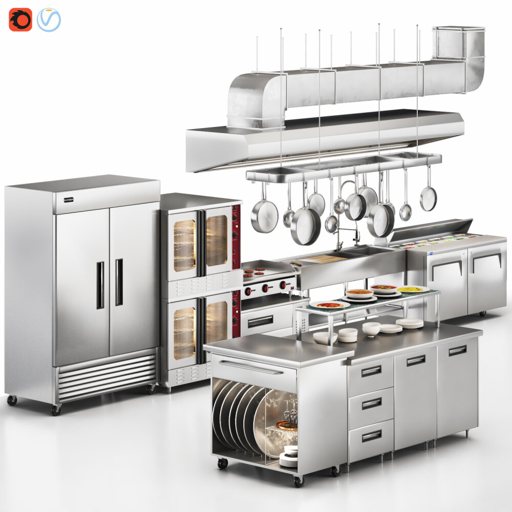 Commercial Kitchen Equipment Set 3D model - Download Furniture Set on ...