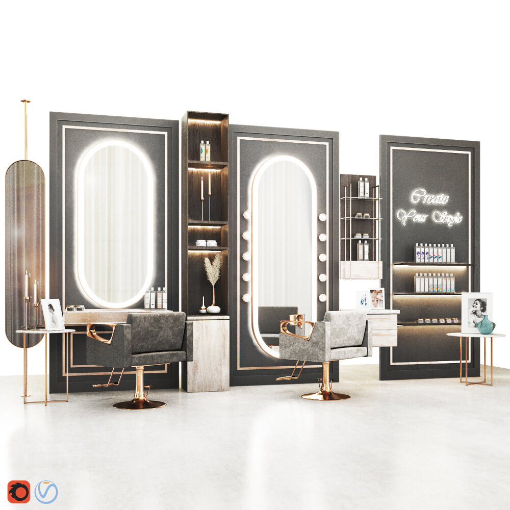 Beauty Salon Gray Them 3D model - Download Furniture Set on 3DModels.org