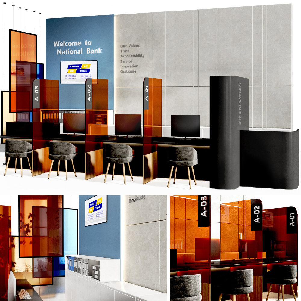Bank Reception Counter Customer Service 3D model - Download Commercial ...