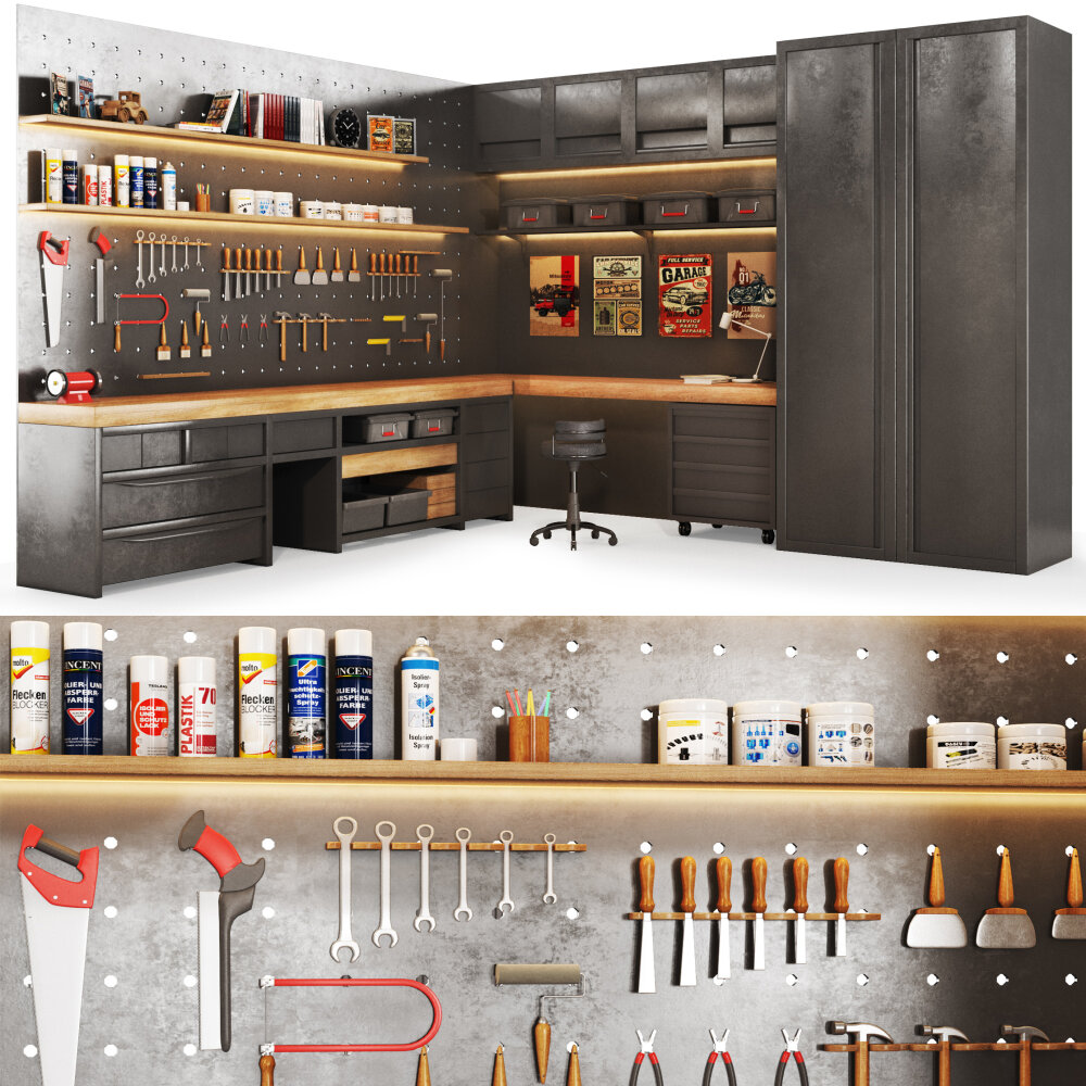 Garage Tools Workstation 3D model - Download Shelving on 3DModels.org
