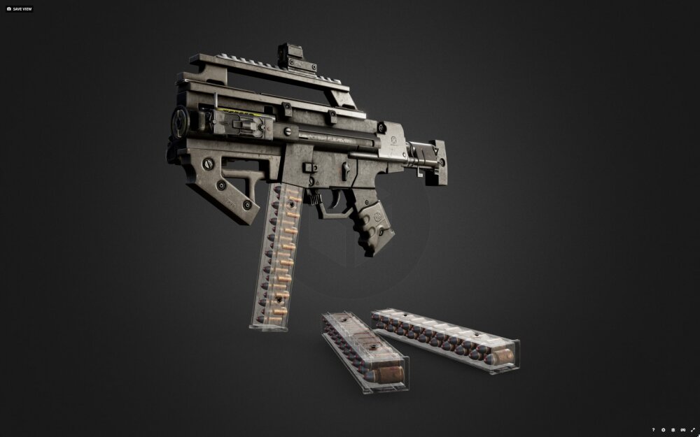 Sci-fi Submachine Gun with Transparent Ammo Mags 3D model - Download ...