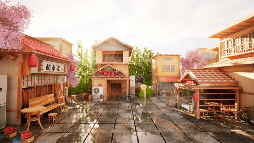 Stylized Asian Building Pack 3D model - Download City on 3DModels.org