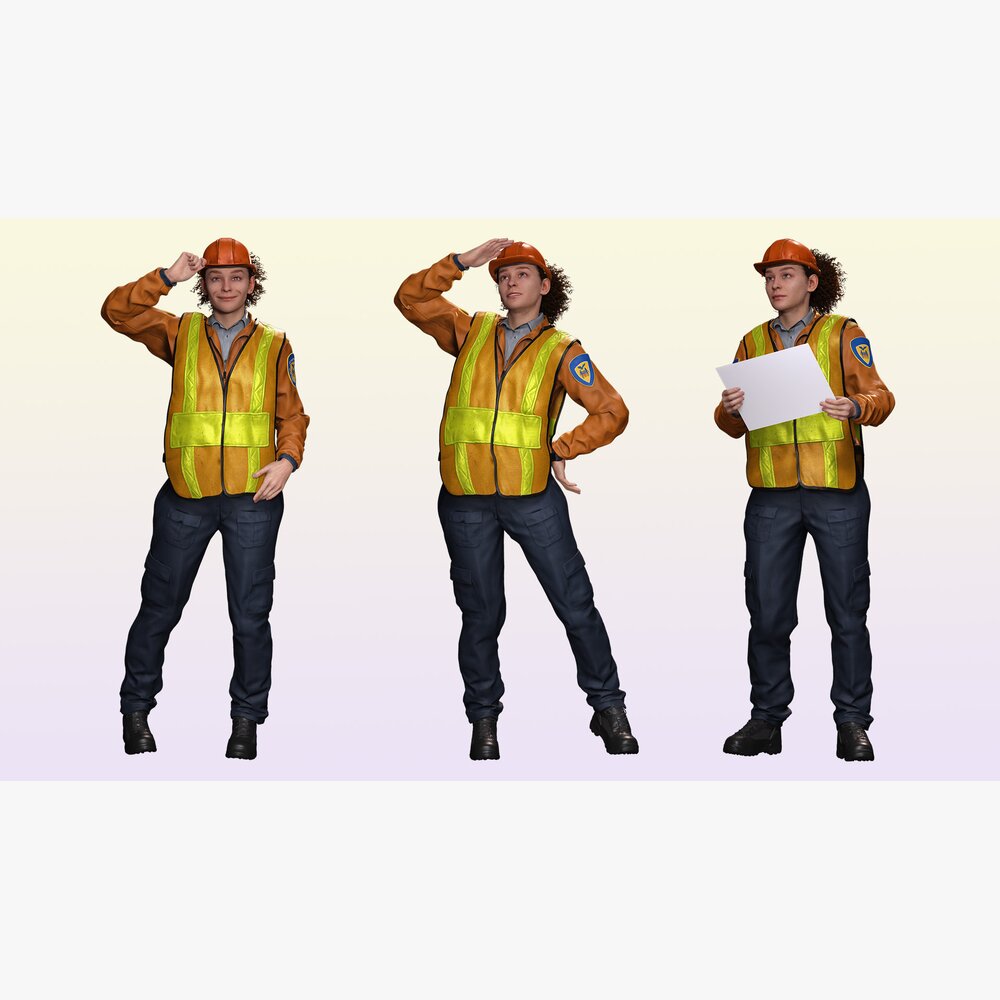 Female Construction Worker in Safety Gear 3D model - Download Character ...
