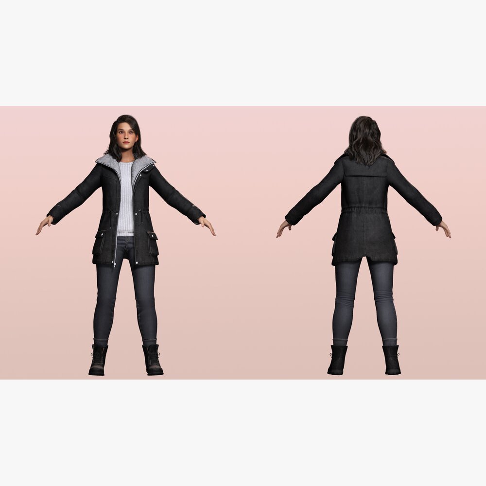 Realistic Female Character in Winter Wear 3D model - Download Character ...