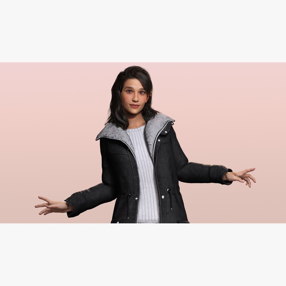 Realistic Female Character in Winter Wear 3D model - Download Character ...