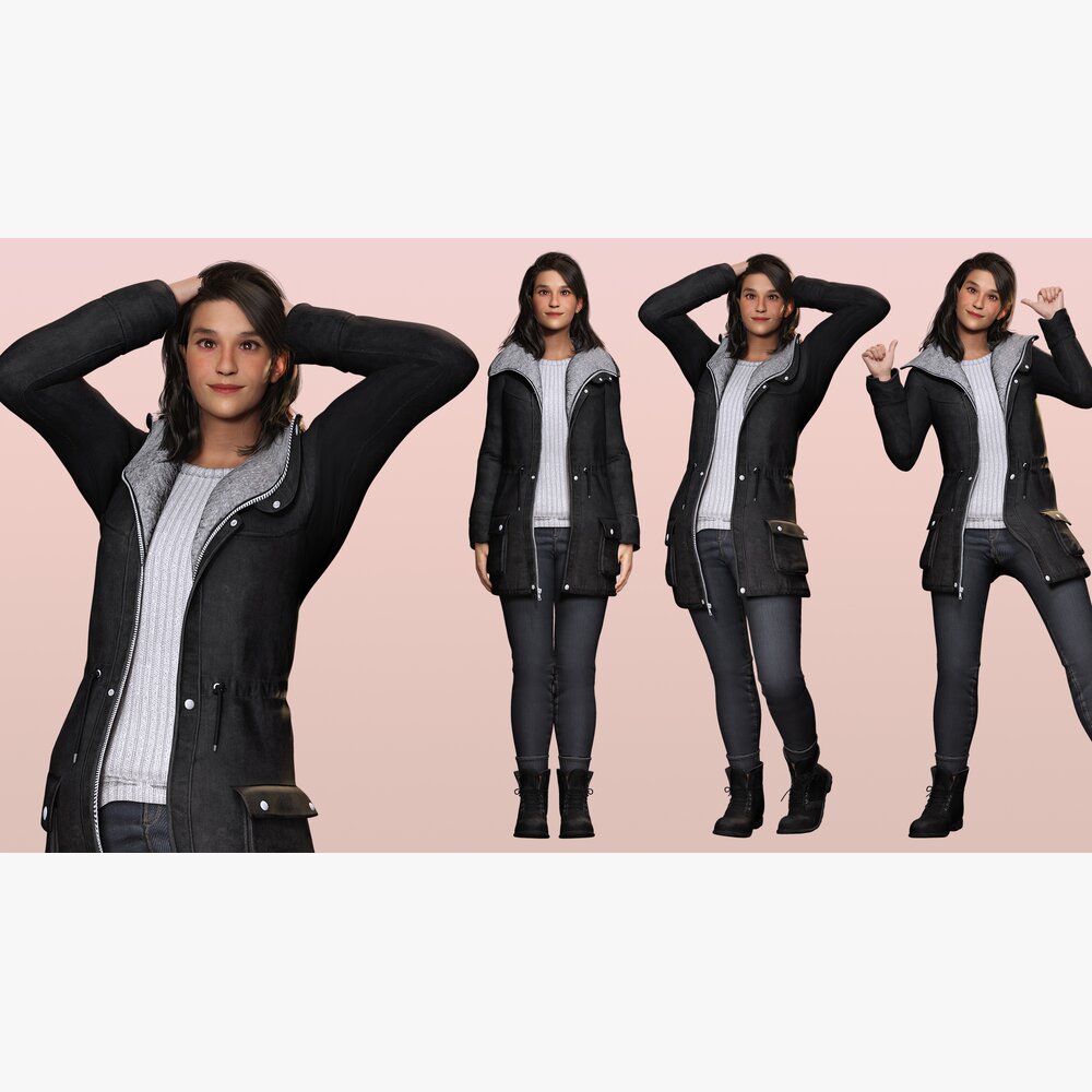 Realistic Female Character in Winter Wear 3D model - Download Character ...