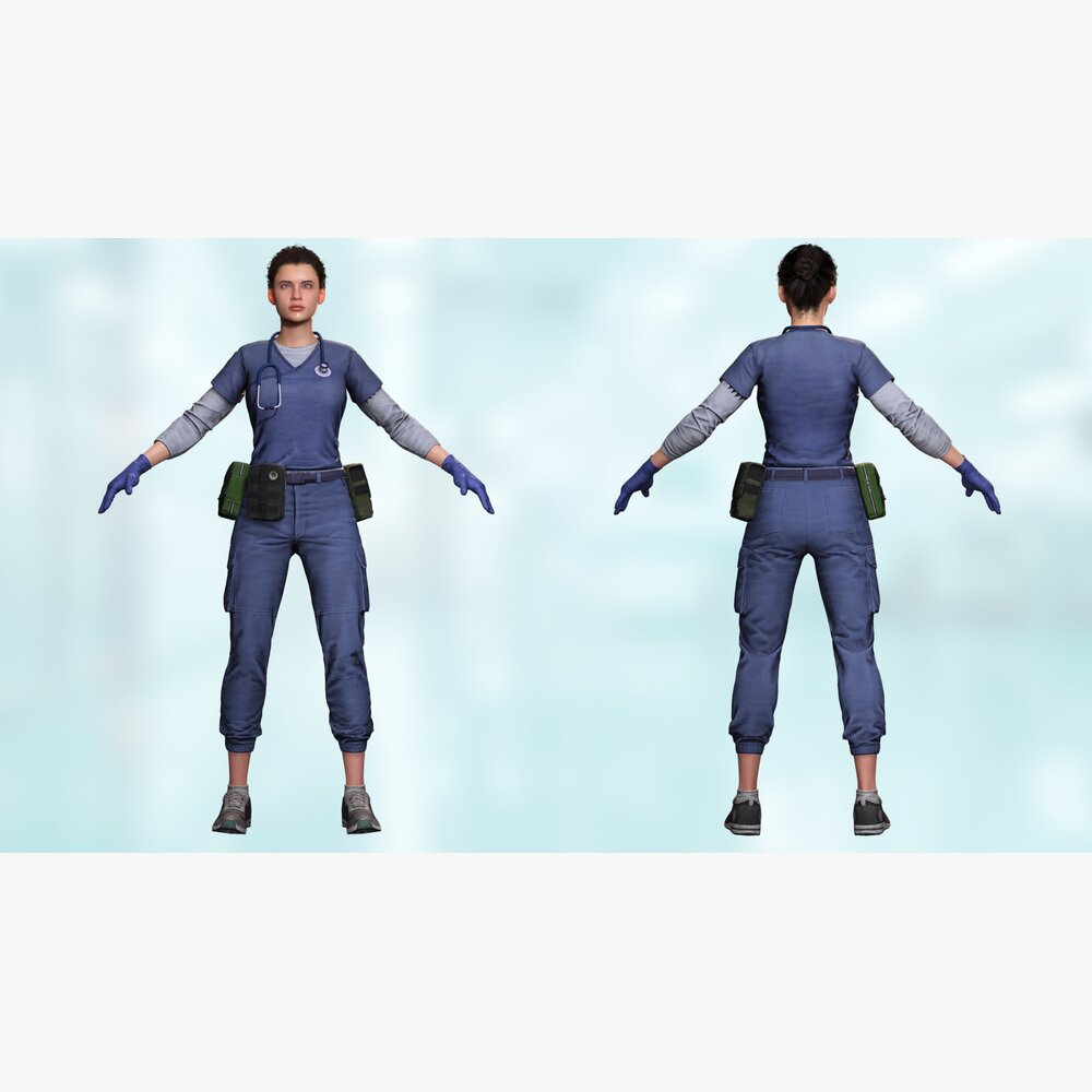 Animated Female Paramedic in Blue Uniform 3D model - Download People on ...