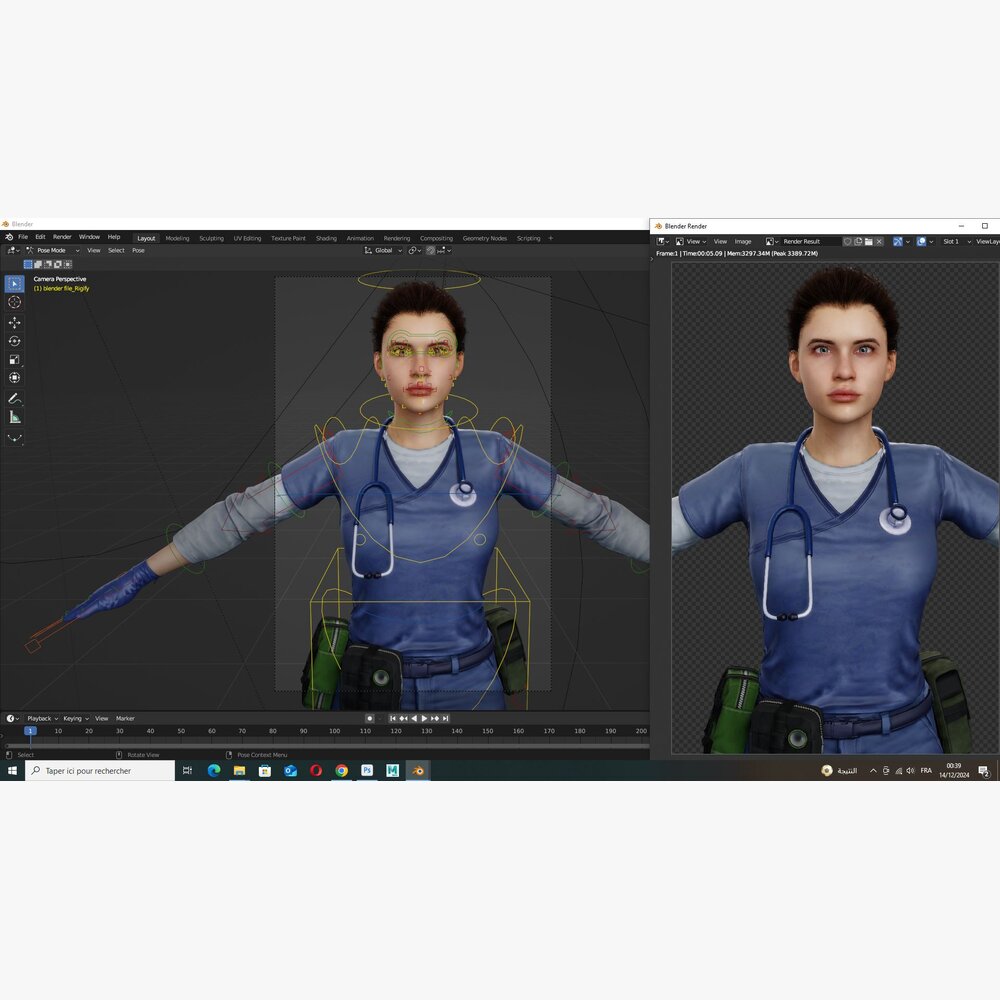 Animated Female Paramedic in Blue Uniform 3D model - Download People on ...