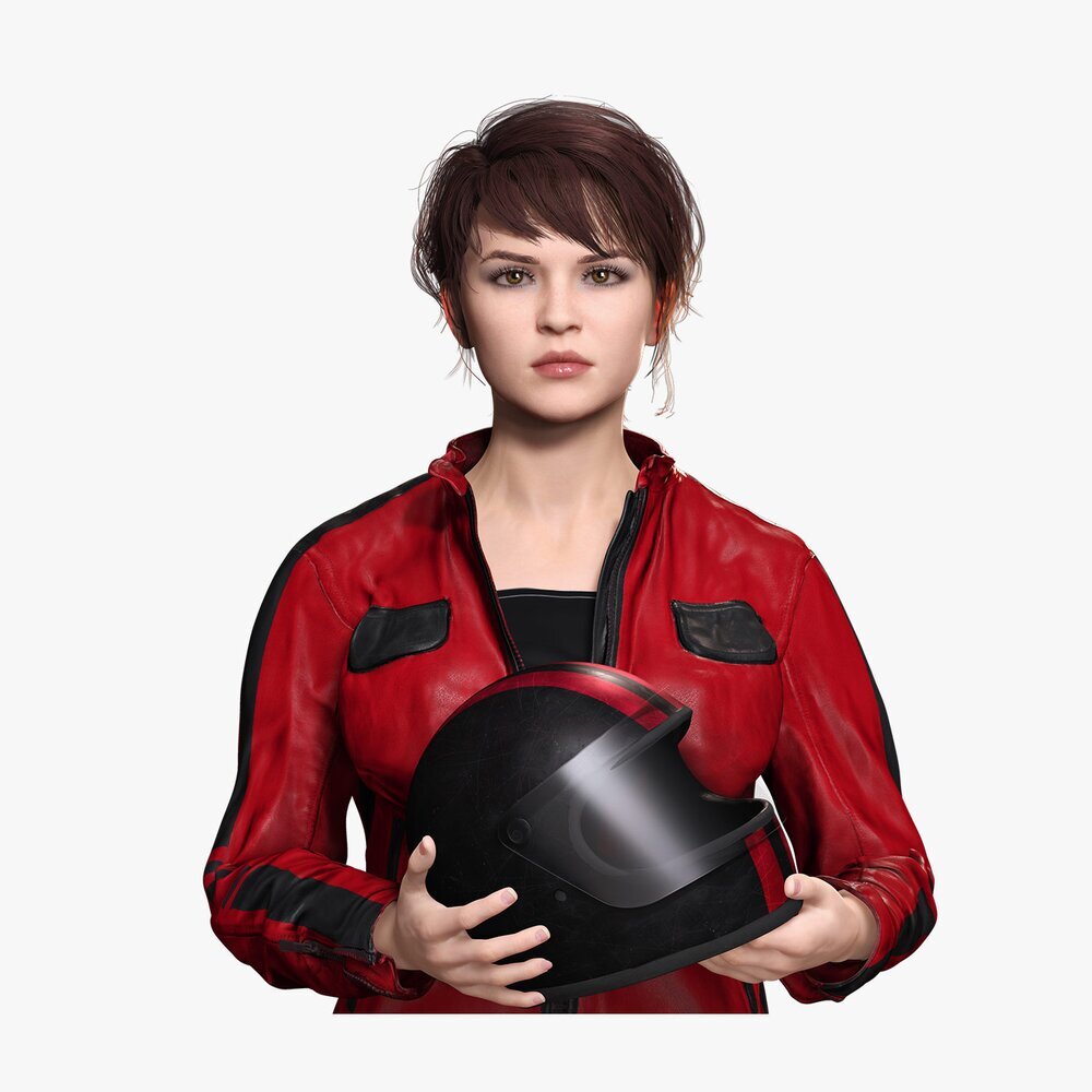 Realistic Girl Biker with Helmet and Racing Gear 3D model - Download ...