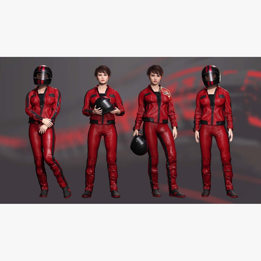 Realistic Girl Biker with Helmet and Racing Gear 3D model - Download ...