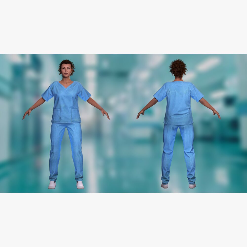 Realistic Female Nurse Character in Scrubs 3D model - Download People ...