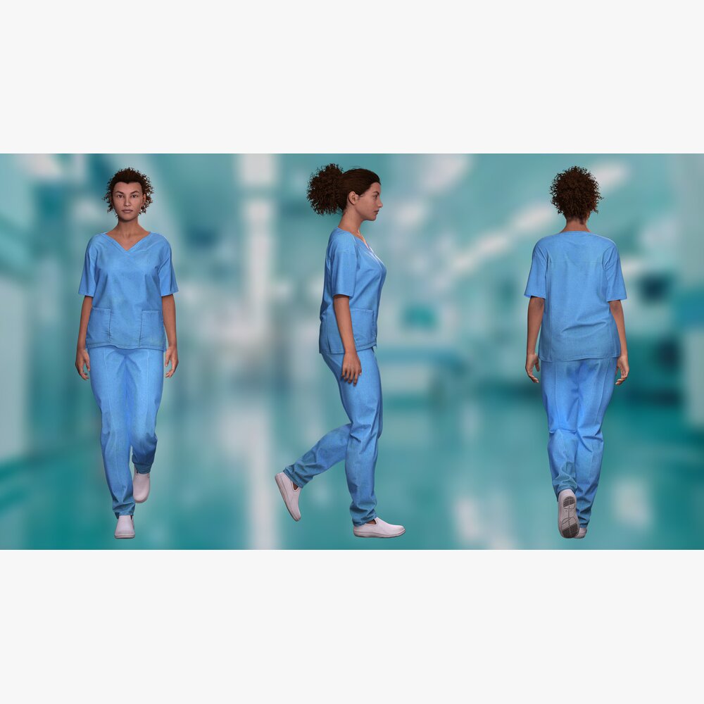 Realistic Female Nurse Character in Scrubs 3D model - Download People ...