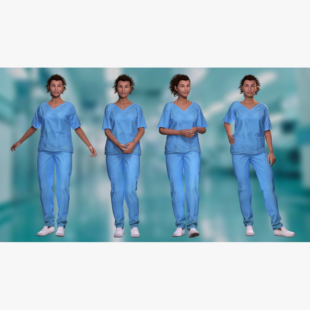 Realistic Female Nurse Character in Scrubs 3D model - Download People ...