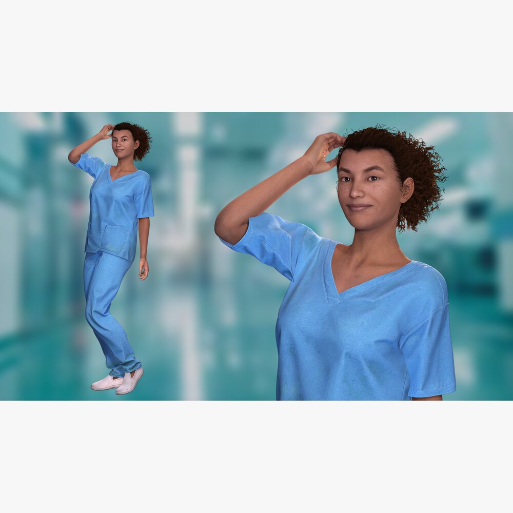 Realistic Female Nurse Character in Scrubs 3D model - Download People ...