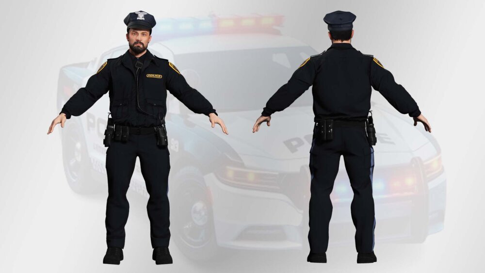 Realistic Police Officer in Uniform 3D模型 - 下载 Character on 3DModels.org