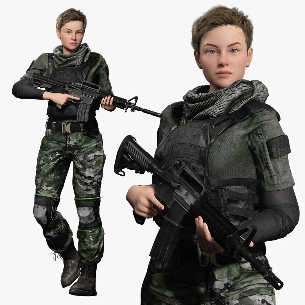 战术装备女兵 3D模型 - 下载 Character on 3DModels.org