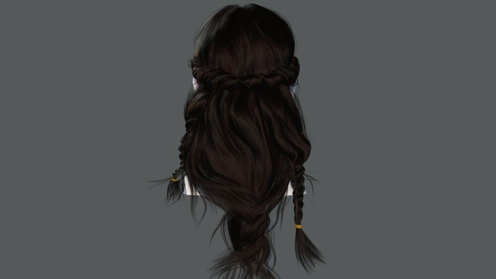 Long Black Hair with Braids 3D model - Download Character on 3DModels.org
