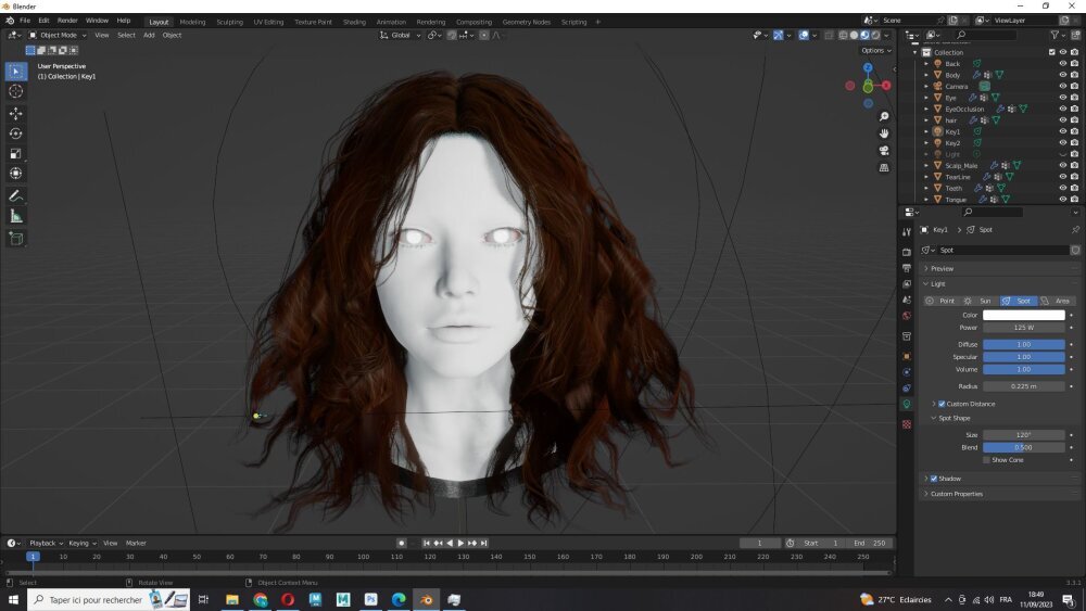 Medium-length Haircut with Loose Curls 3D model - Download Character on ...