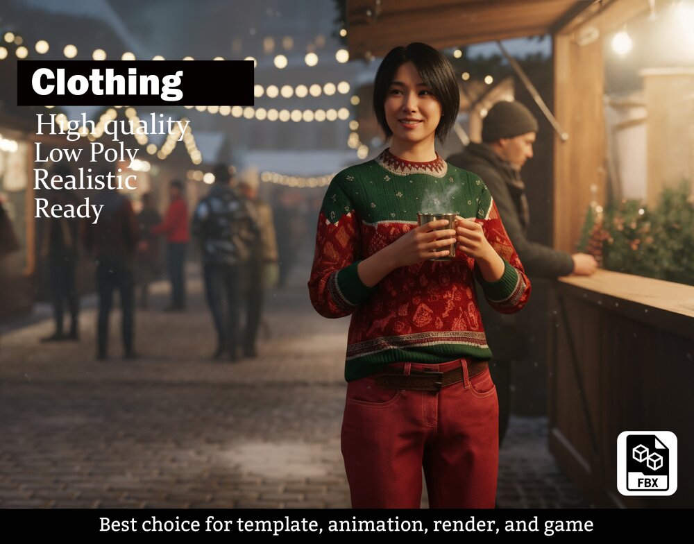 Christmas Sweater Outfit Realistic Game Ready Clothi Modelo 3D ...