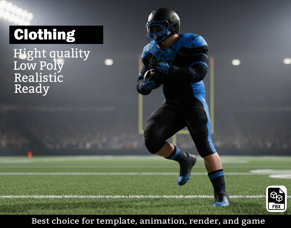 Realistic American Football Outfit Blue Black 3D model - Download ...