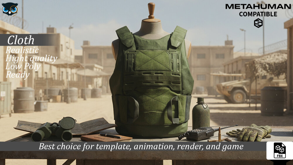 Green Combat Body Armor 3D model - Download Armor on 3DModels.org