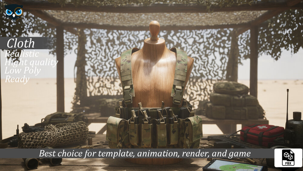 Multicam Tactical Chest Rig 3D model - Download Armor on 3DModels.org