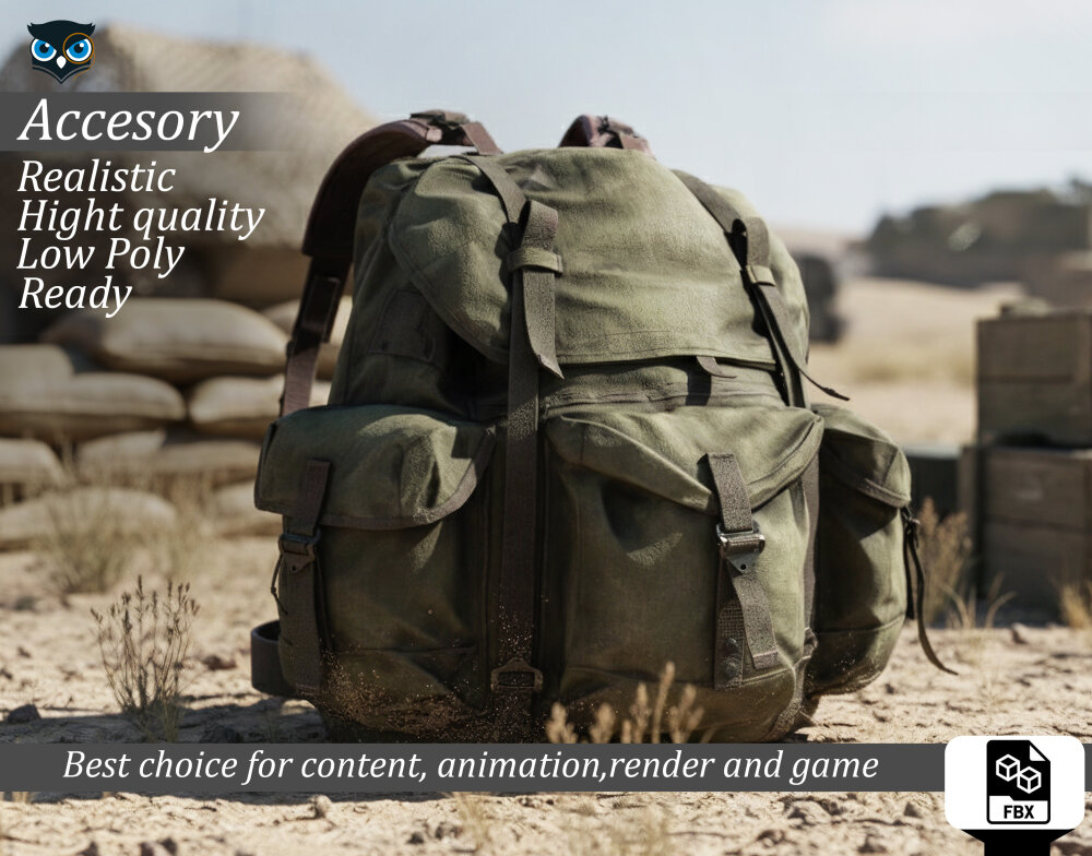 Military Tactical Backpack – Durable Wood-survival Equipment 3D model ...