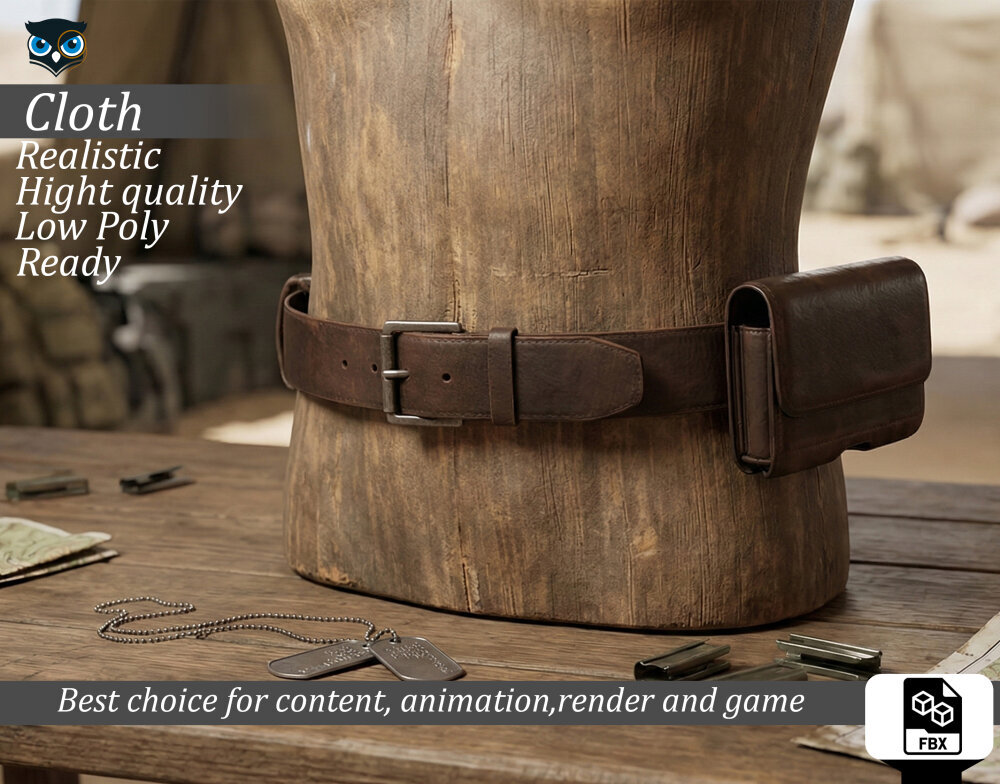 Vintage Leather Belt with Utility Pouch 3D model - Download Accessories ...