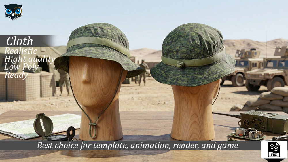 Military Bucket Hat – Woodland Camo Style 3D model - Download Hats on ...