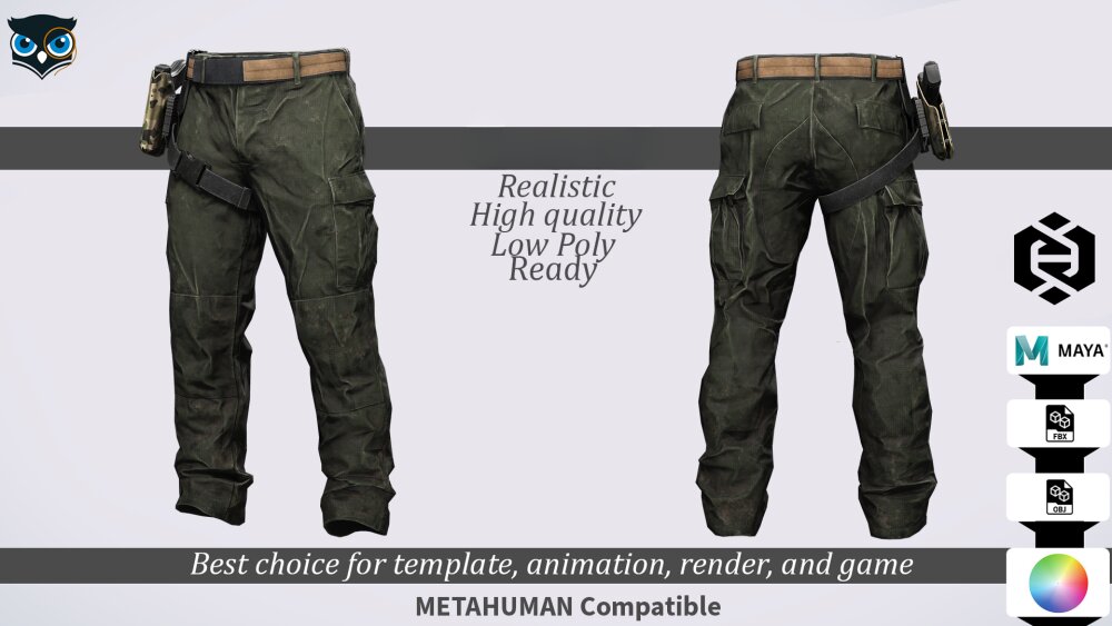 Dark Green Tactical Combat Pants with Case 3D model - Download Trousers ...