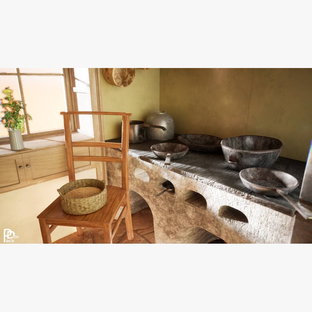 Vintage Rustic Kitchen 3D model - Download Kitchen on 3DModels.org