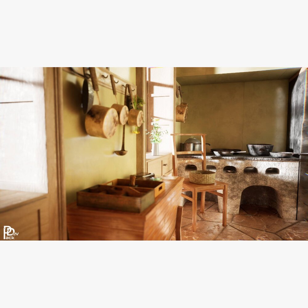 Vintage Rustic Kitchen 3D model - Download Kitchen on 3DModels.org