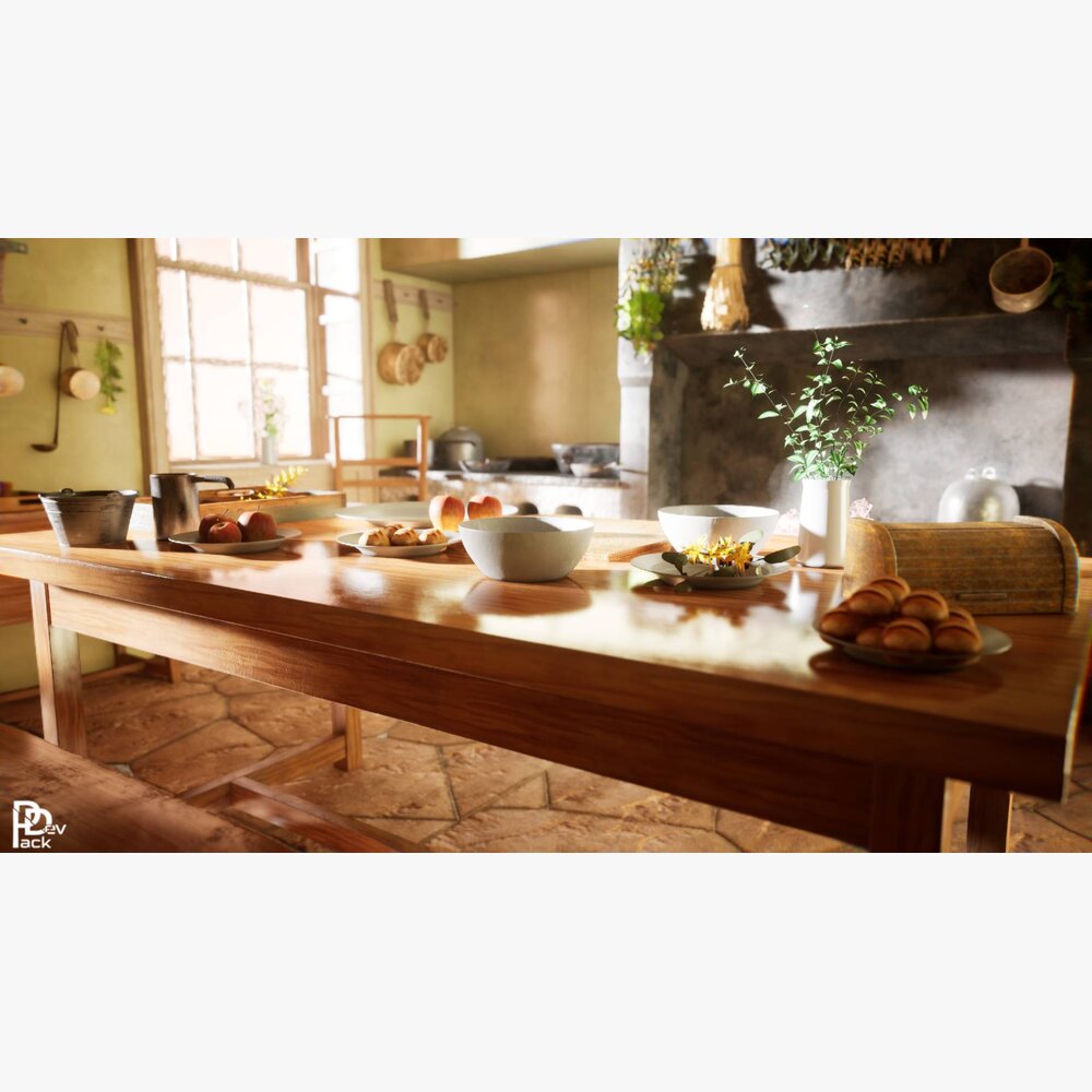 Vintage Rustic Kitchen 3D model - Download Kitchen on 3DModels.org