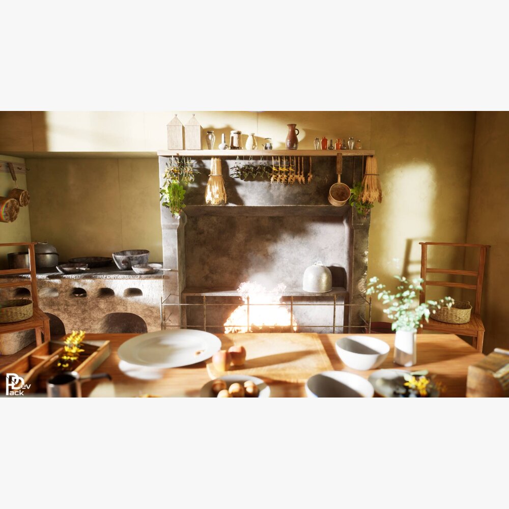 Vintage Rustic Kitchen 3D model - Download Kitchen on 3DModels.org