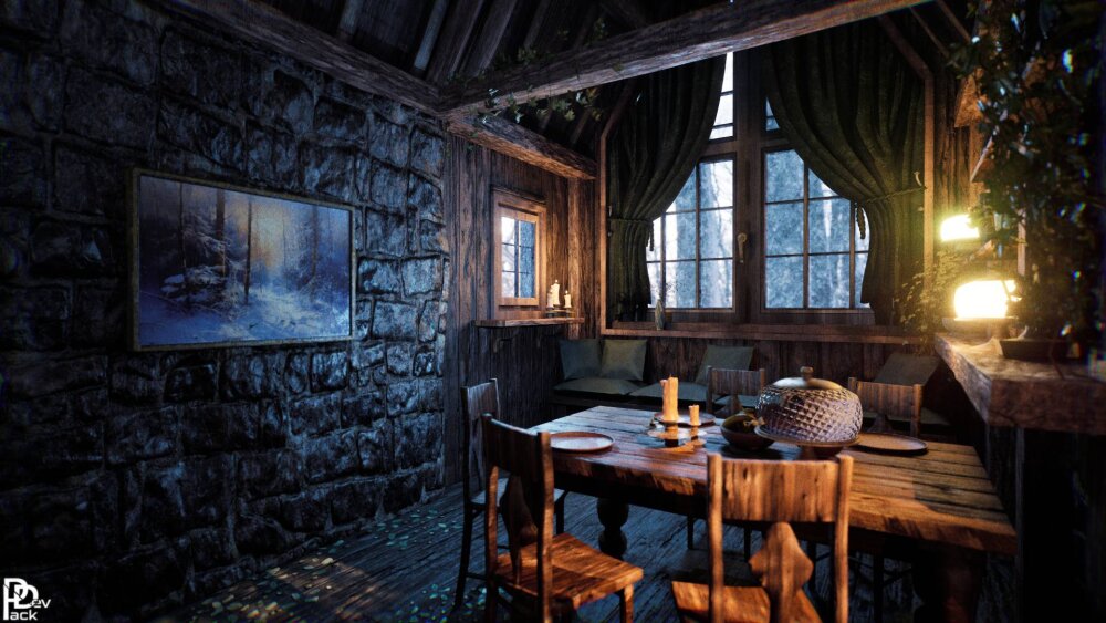 Rustic Wooden Cabin Interior 70 Assets 3D model - Download Game ...