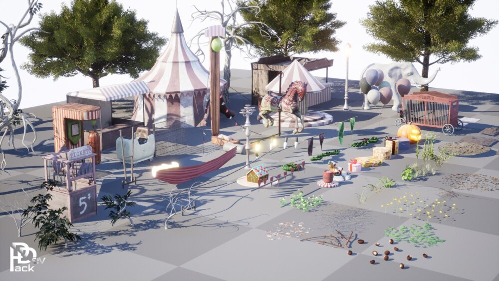 Vintage Carnival Carousel 82 Assets 3D model - Download Game locations ...