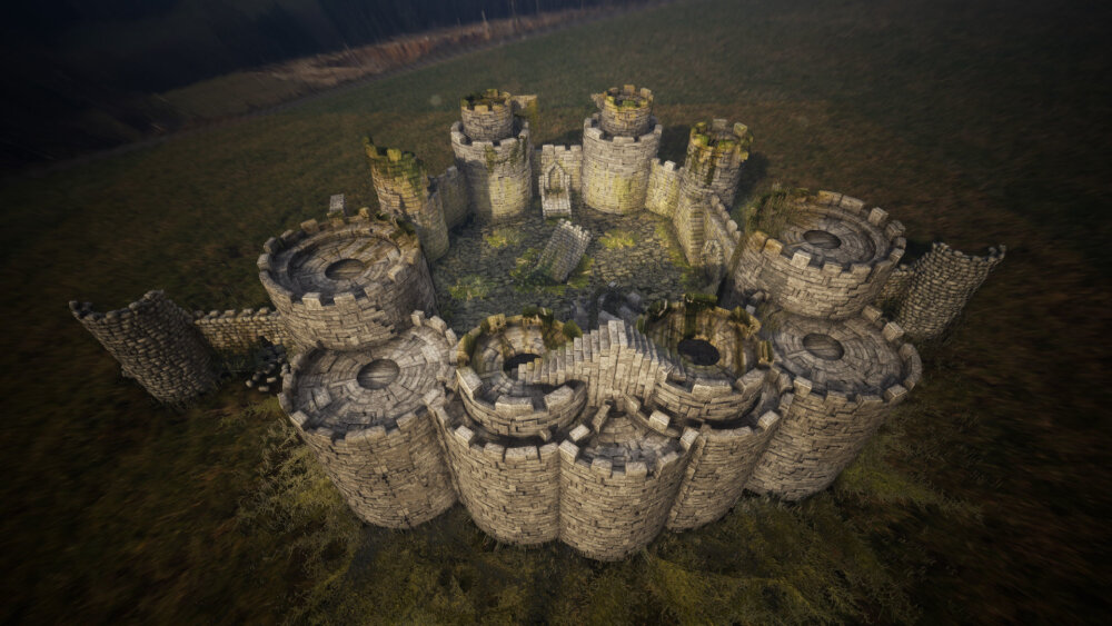 Overgrown Medieval Castle Walls and Towers 45 Assets 3D model ...