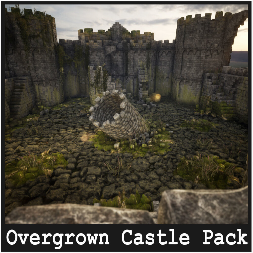 Overgrown Medieval Castle Walls and Towers 45 Assets 3D model ...