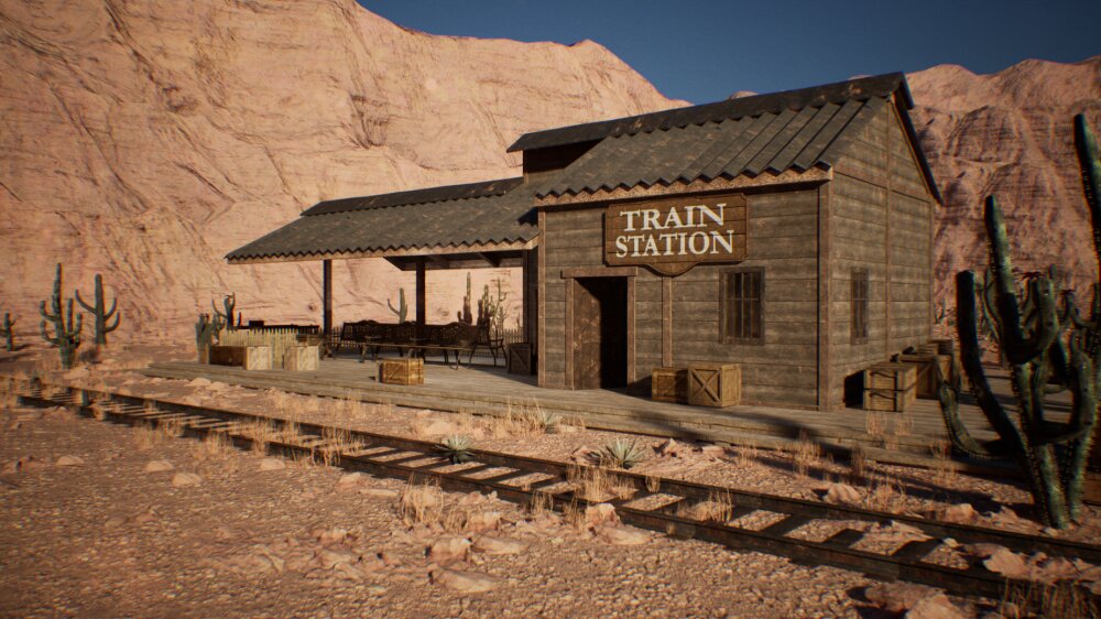 Wild West Train Station 68 Assets 3D Model Download Buildings On