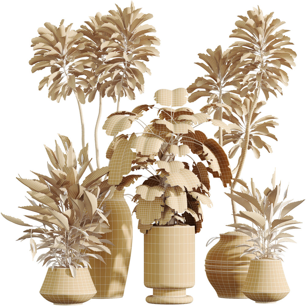 Assorted Tropical Plants Collection in Decorative Vases 3D model ...