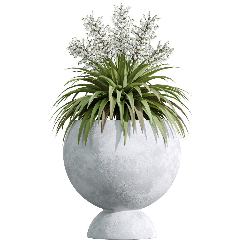 Spherical Concrete Planters with Succulents and Decorative Trees 3D ...