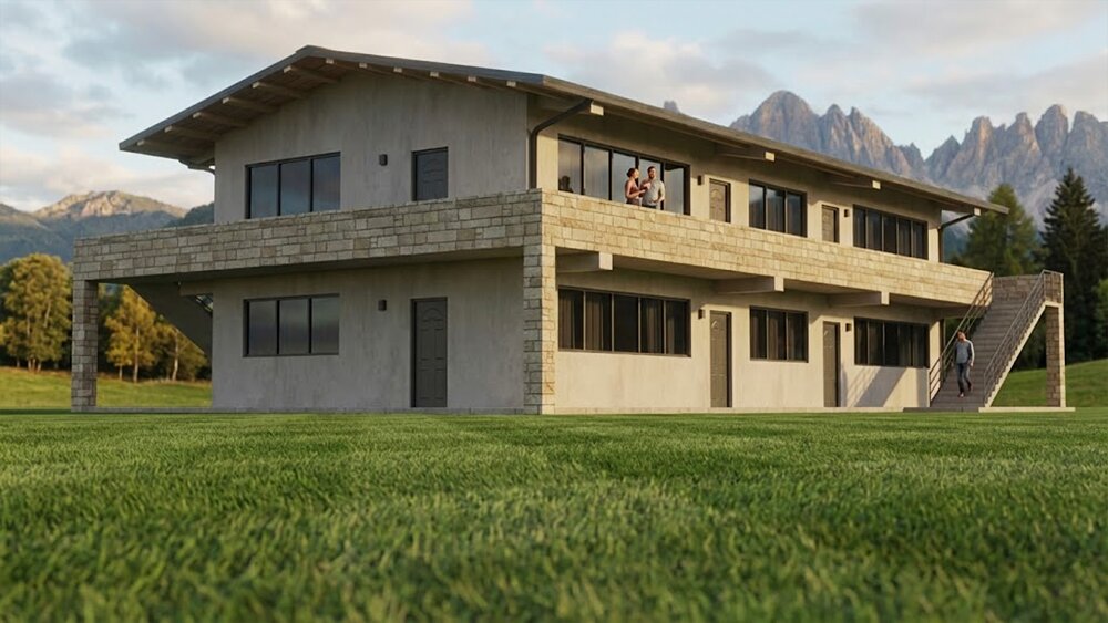 Two-story Residential Building 3D model - Download Buildings on ...