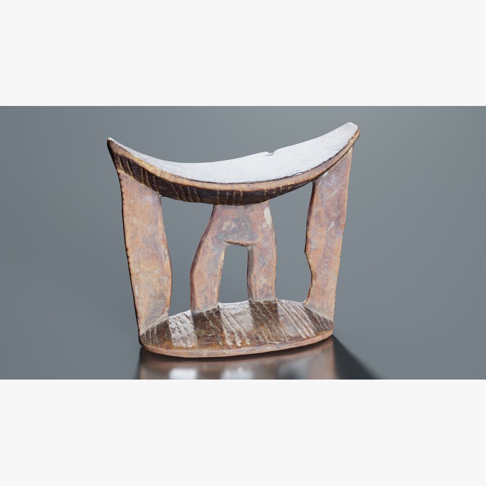 African Wooden Curved Headrest 3D model - Download Decoration on ...