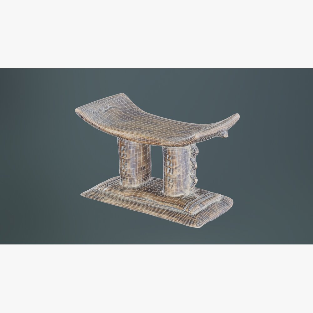 Carved Wooden African Headrest with Dual Pedestal Design 3D model ...