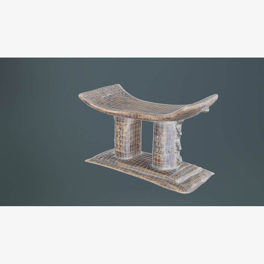 Carved Wooden African Headrest with Dual Pedestal Design 3D model ...
