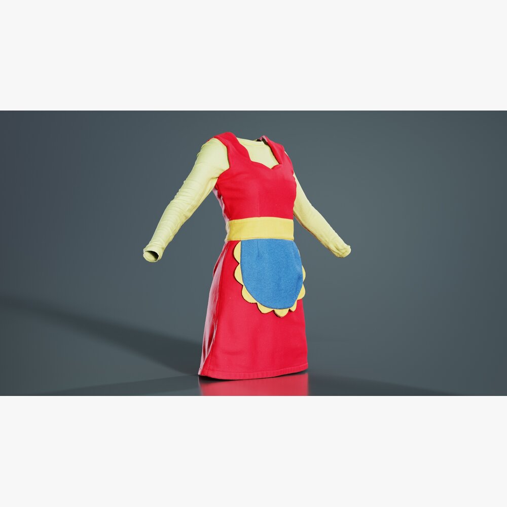Cute Red Felt Dress Yellow Shirt 3D model - Download Dresses on ...