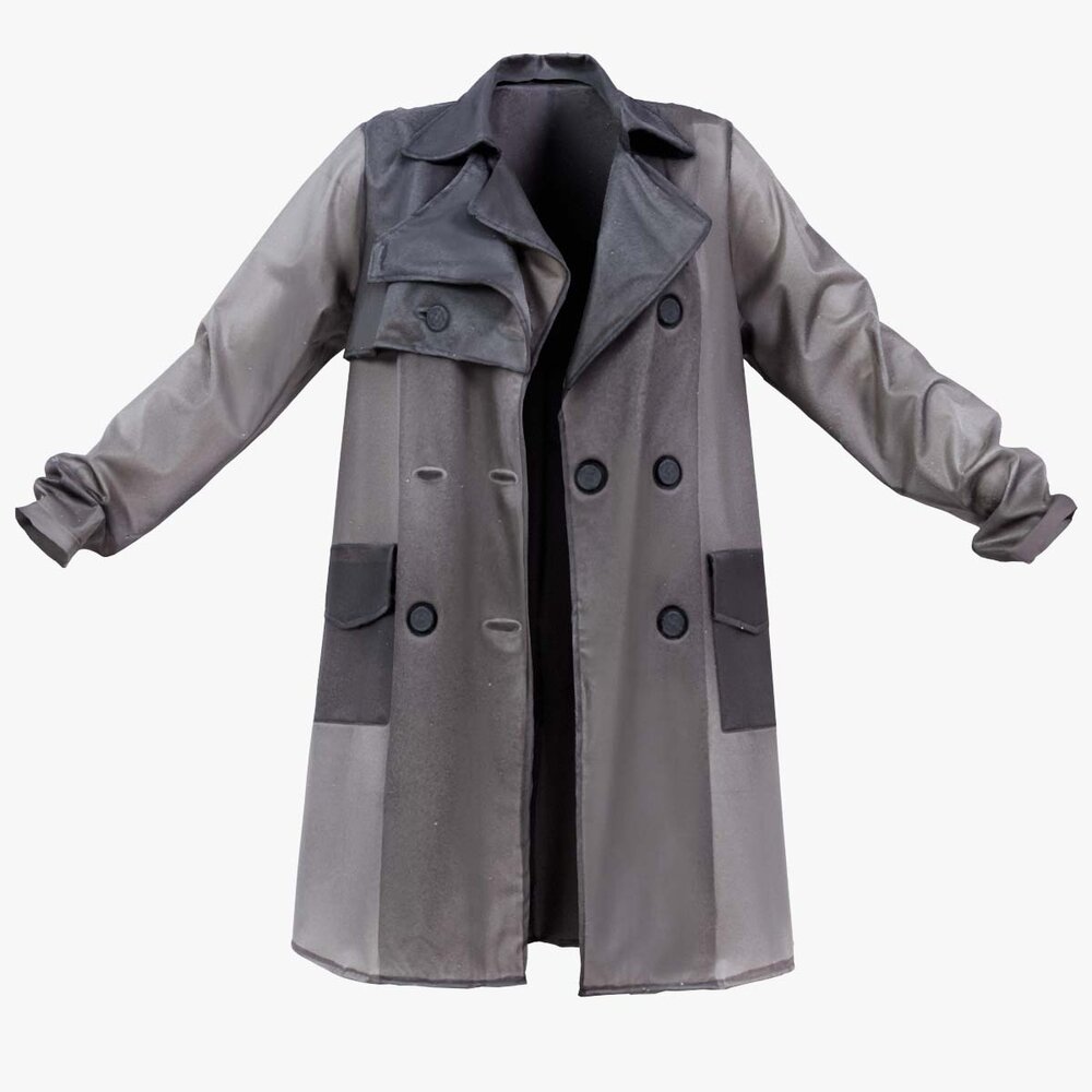 Black Transparant Vinyl Raincoat Open 3D model - Download Coats on ...