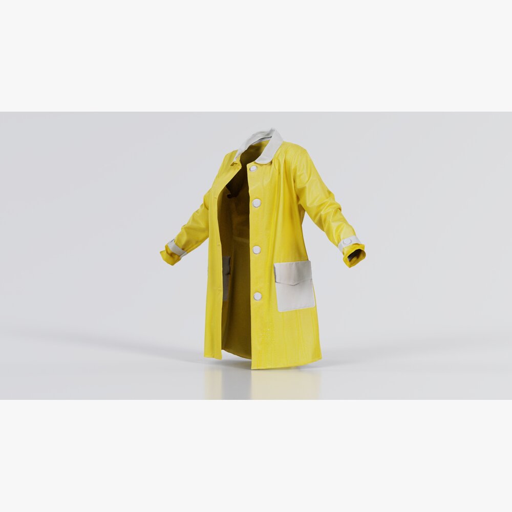 Yellow Pockets Vinyl Raincoat Open 3D model - Download Coats on ...